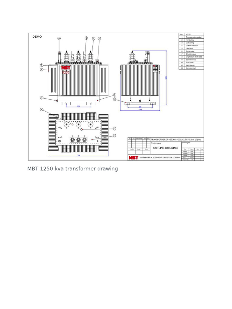 MBT 1250 Kva Transformer Drawing | PDF