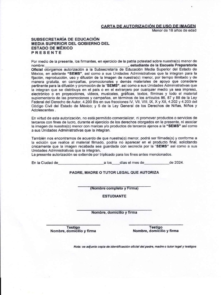 Carta de Autorizacion de Uso de Imagen | PDF