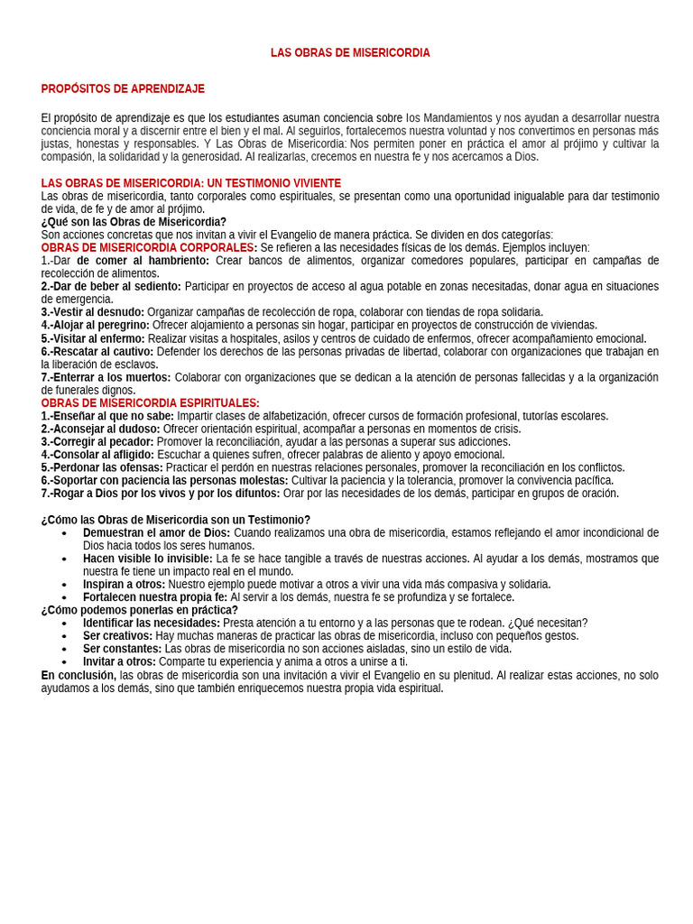Las Obras de Misericordia | PDF