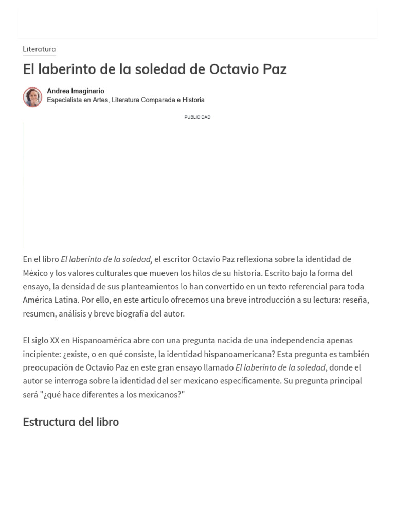 El Laberinto de La Soledad, de Octavio Paz - Resumen y Análisis Del ...