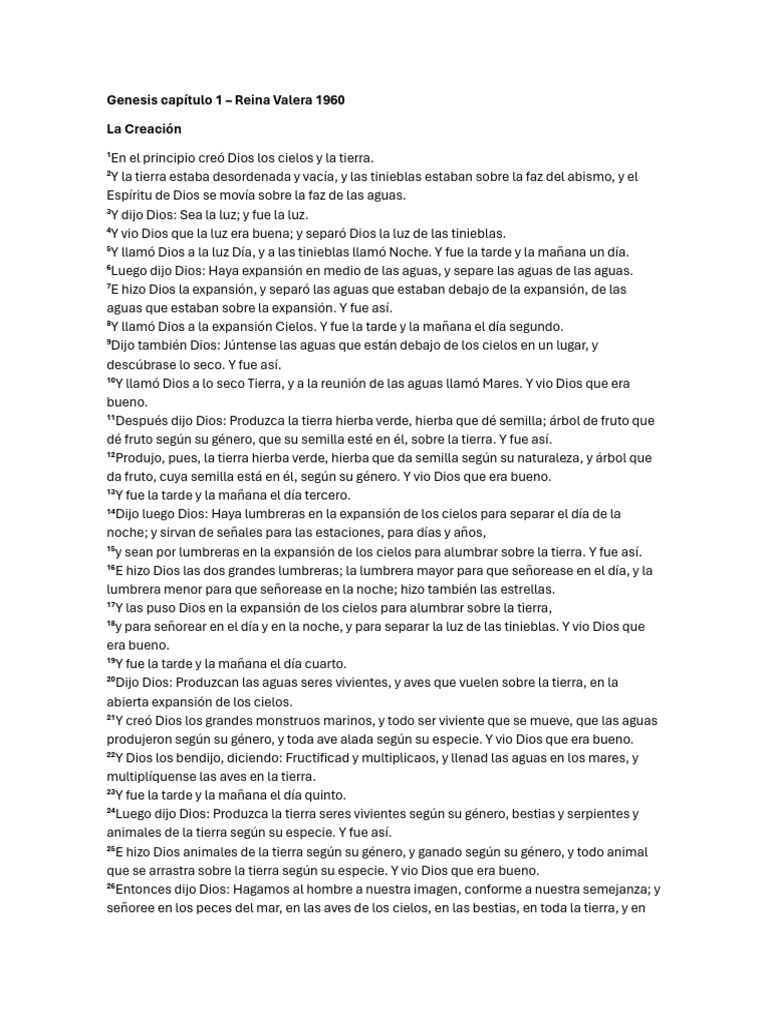 Genesis Capítulo 1 - Reina Valera 1960 | PDF | Tierra