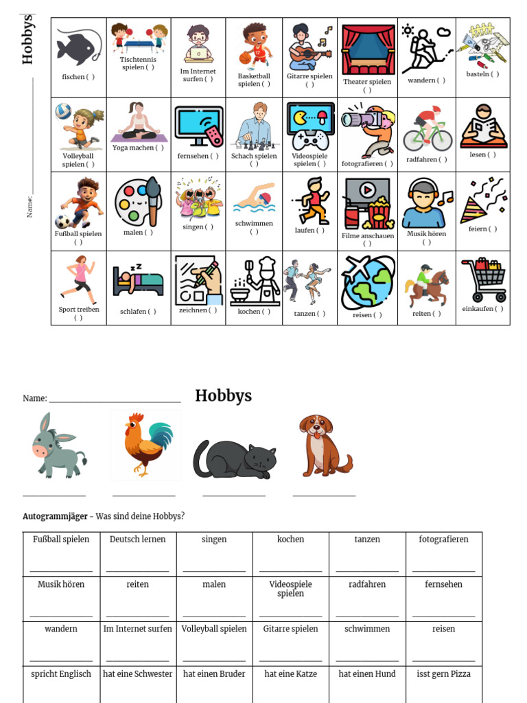 Arbeitsblatt - Hobbys | PDF