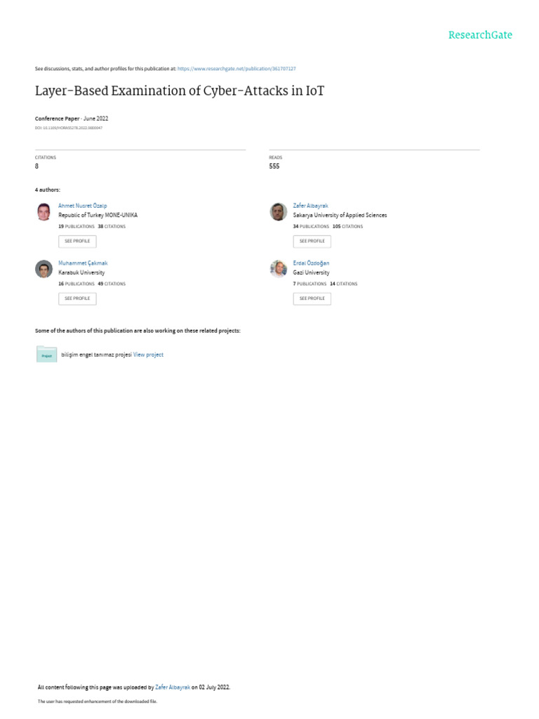 Layer-Based Examination of Cyber-Attacks in IoT | PDF