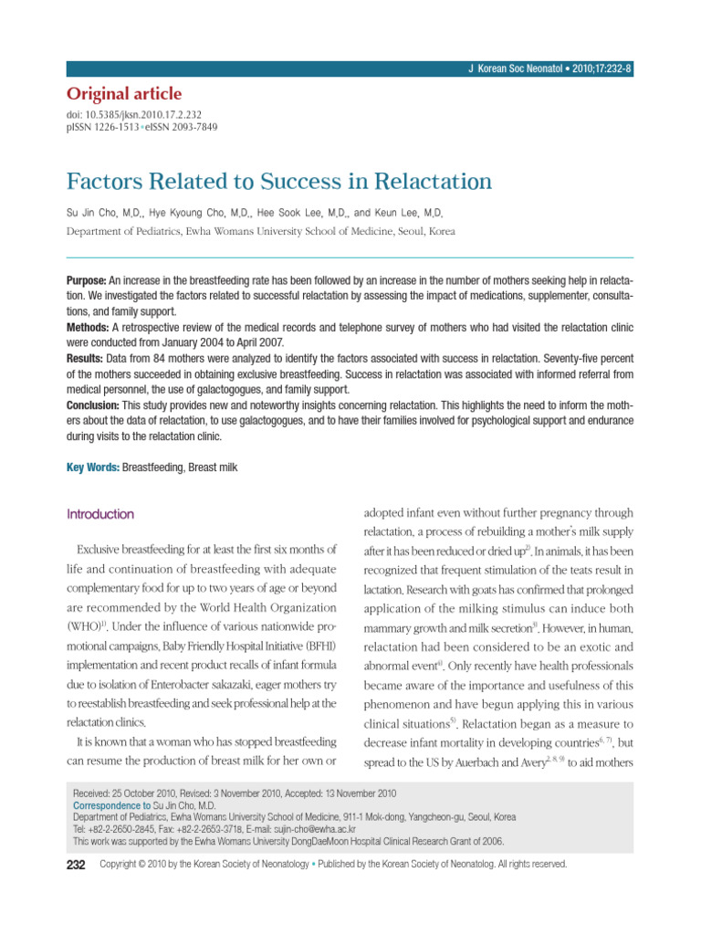 Factors Related To Success in Relactation | PDF | Breastfeeding ...