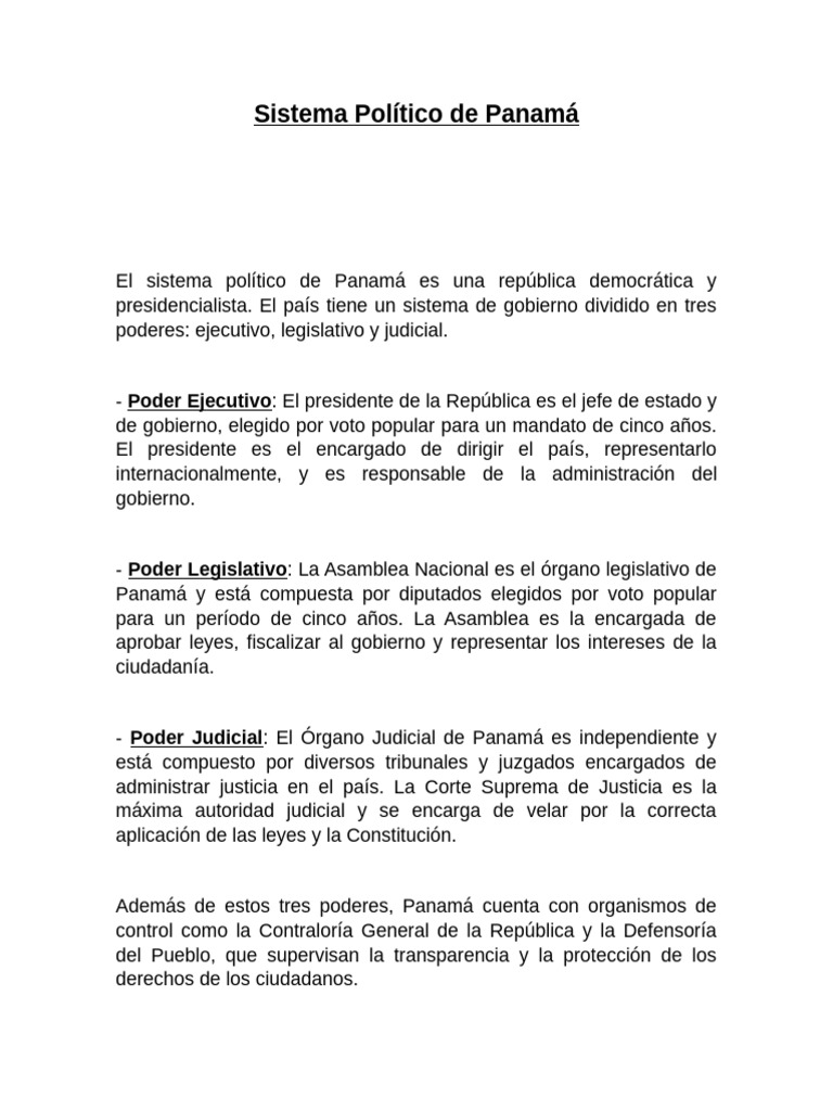 Sistema Politico de Panama | PDF