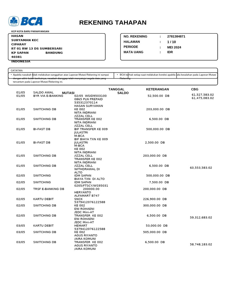 Rekening Tahapan | PDF
