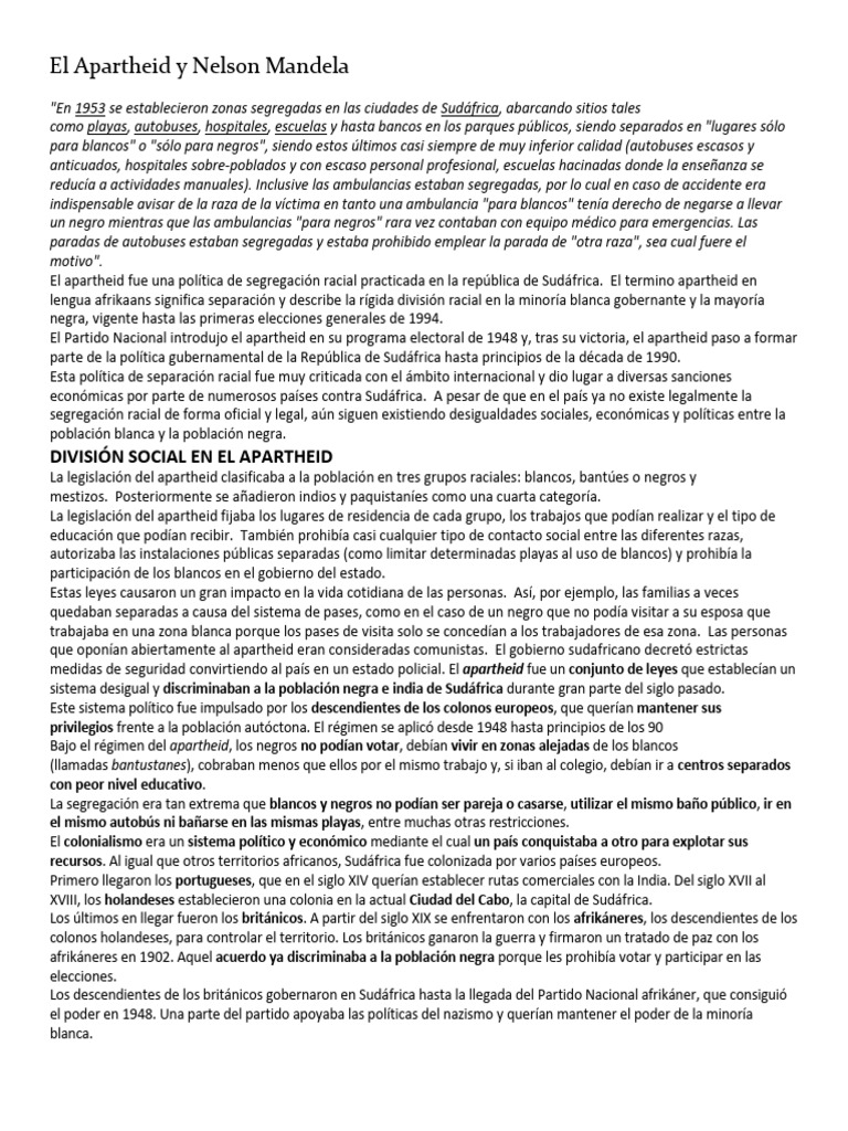El Apartheid y Nelson Mandela | PDF