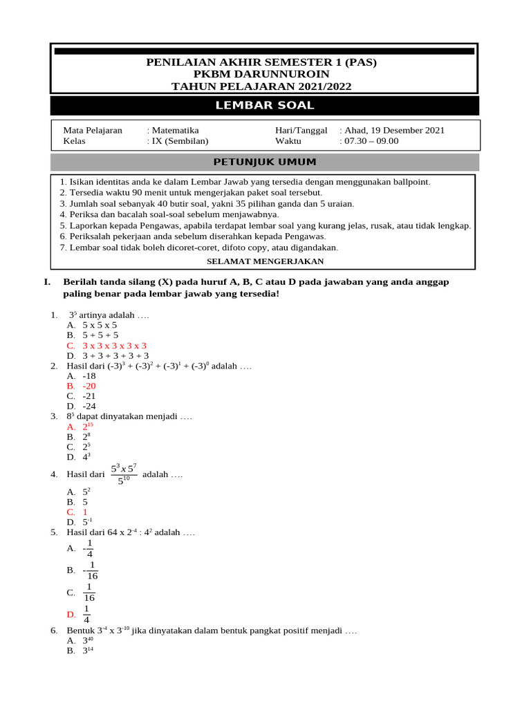 PAS Kls IX + Kunci | PDF