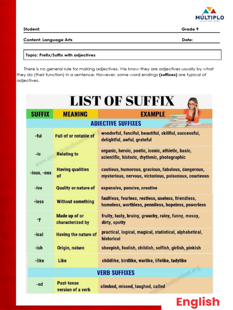 Prefixes and Suffixes for Grade 9 Adjectives | PDF | Languages ...