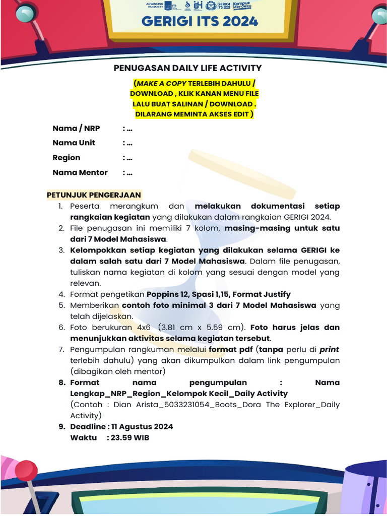 TEMPLATE PENUGASAN DAILY ACTIVITY (1) | PDF