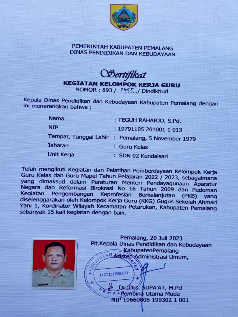 Sertifikat KKG Teguh Raharjo | PDF