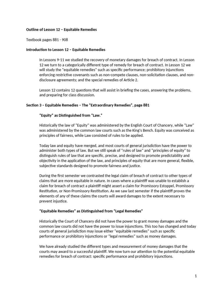 Outline of Lesson 12 - Equitable Remedies | PDF | Legal Remedy | Equity ...
