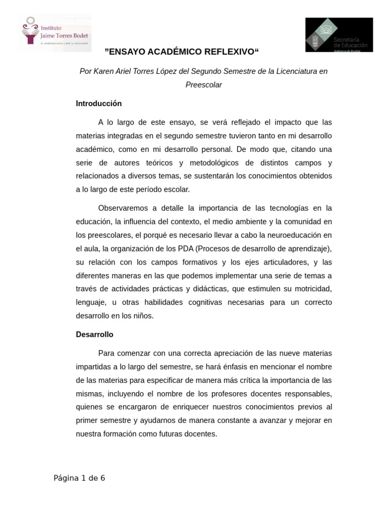 Ensayo Acad Mico Reflexivo Final | PDF