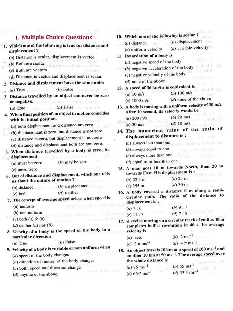 motion objective questions | PDF