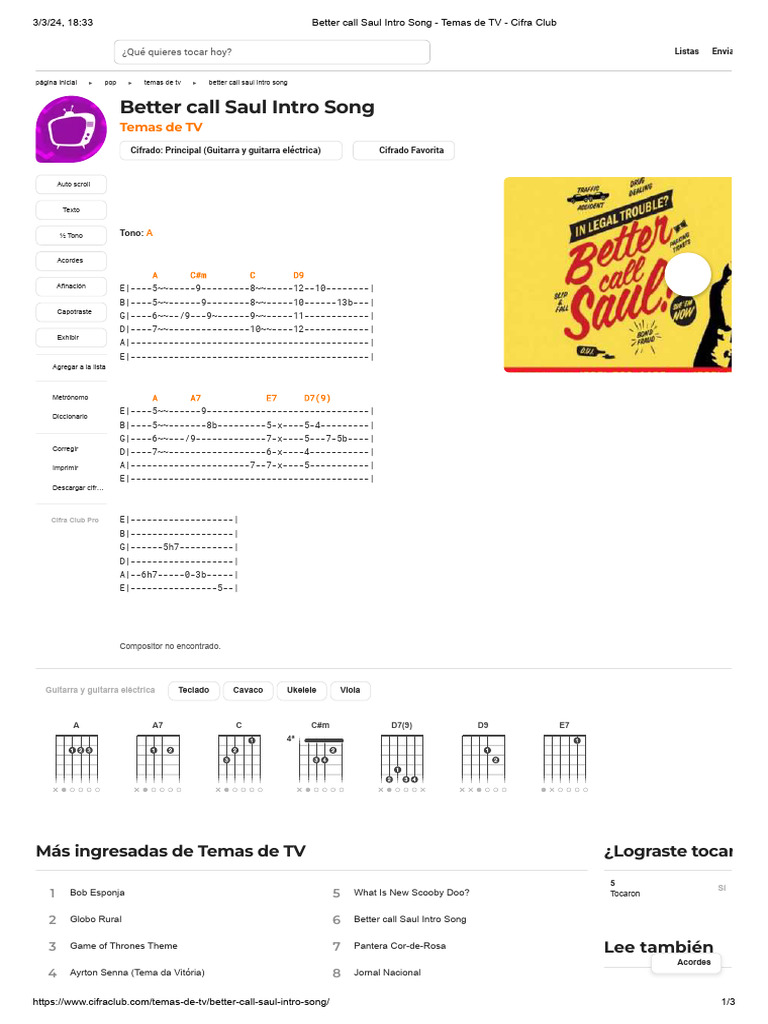 Better Call Saul Intro Song - Temas de TV - Cifra Club | PDF
