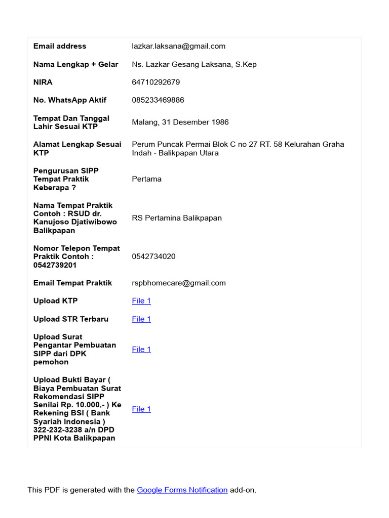 Permohonan Rekomendasi Surat Izin Praktik Perawat ( Sipp ) Kota Balikpapan 667 | PDF