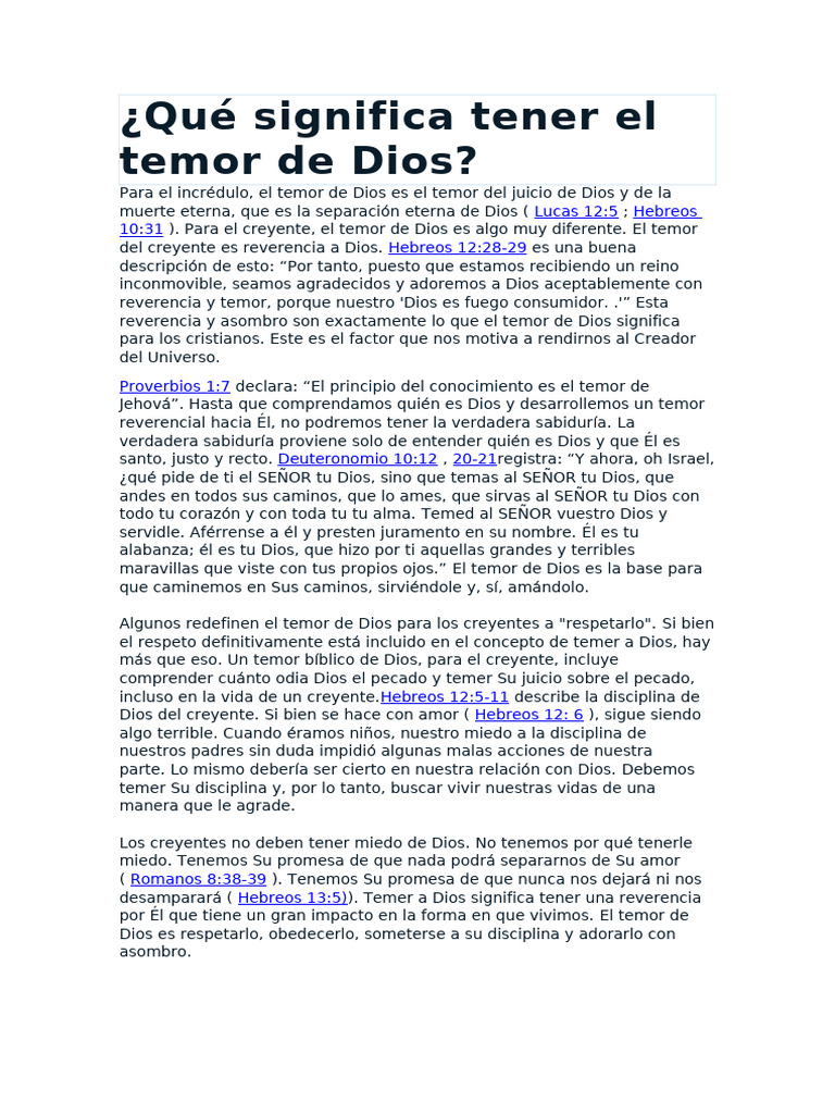 Qué Significa Tener El Temor de Dios | PDF