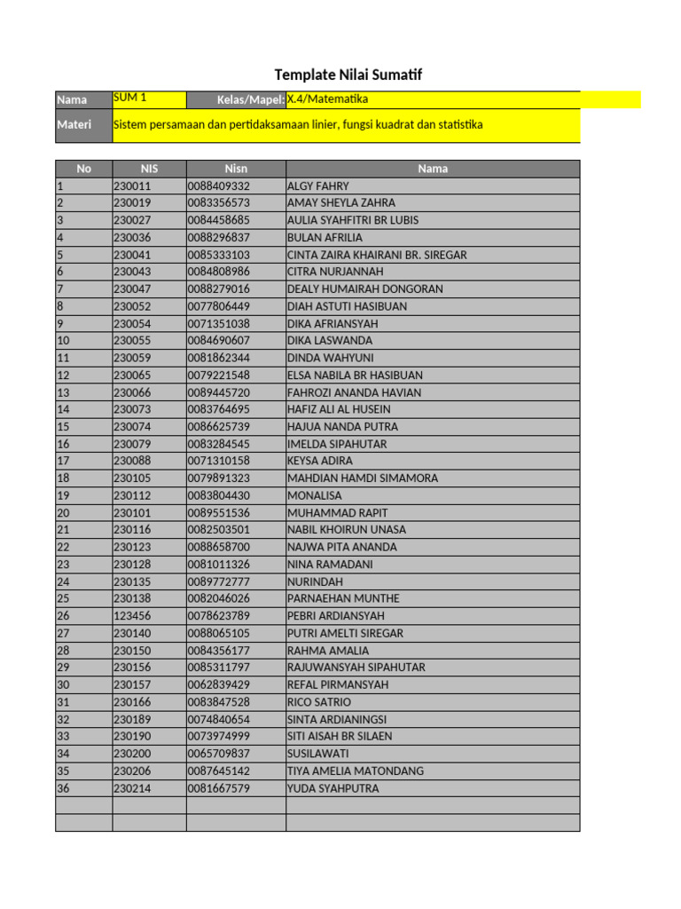 Template Nilai Sumatif-X.4-Matematika | PDF