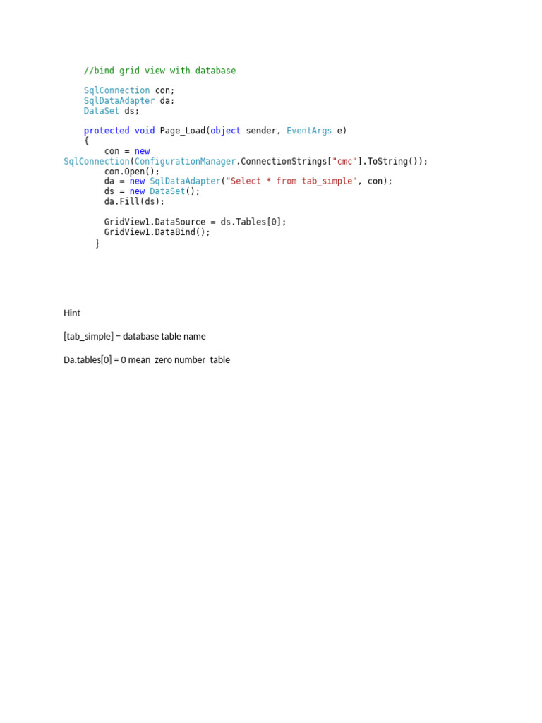 GridView Bind With Database | PDF GridView Bind With Database | PDF