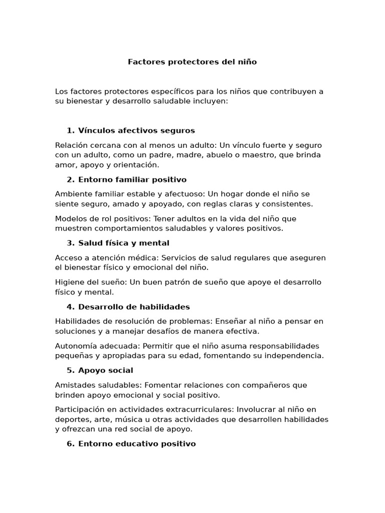 Factores Protectores Del Niño y Adolescente | PDF