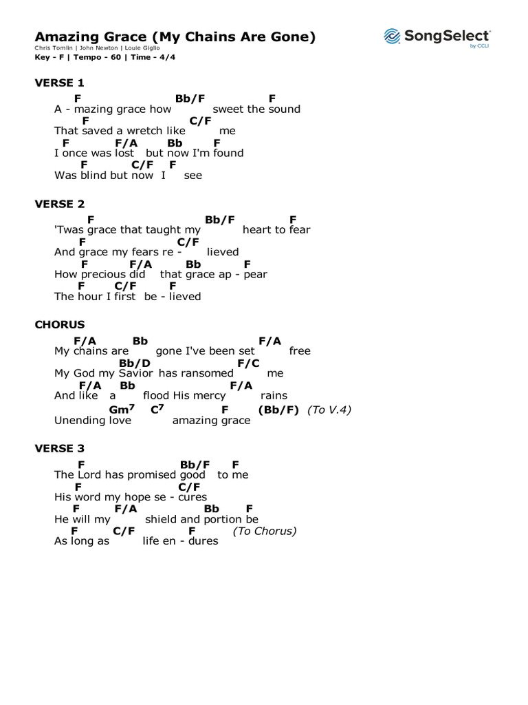 amazing grace (chains) F Chords | PDF