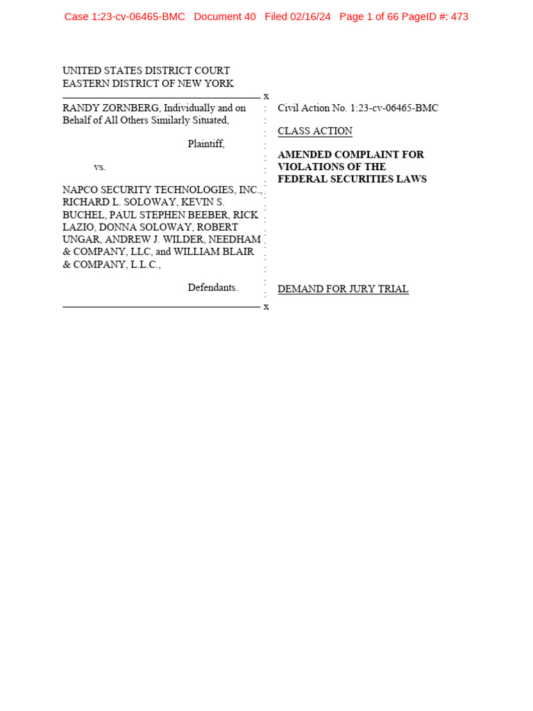 Zornberg v. Napco - Case No 1-23-Cv-06465-BMC - Doc 40 (Amended ...