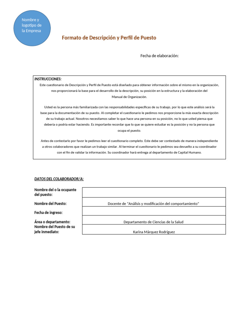 Formato de Descripción y Perfil de Puesto | PDF