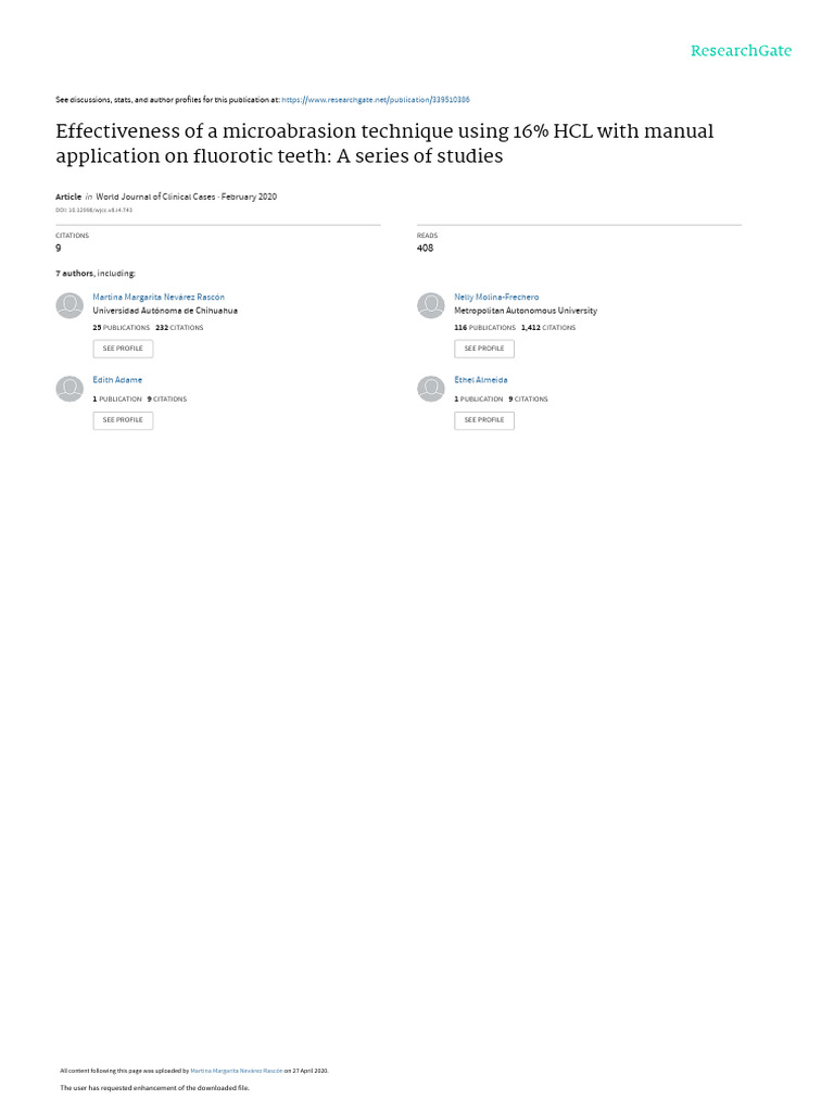 Effectiveness of a Microabrasion Technique Using 1 | PDF