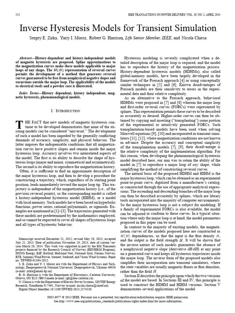 Sergey E. Zirka 2014 Inverse Hysteresis Models For Transient Simulation ... Sergey E. Zirka 2014 Inverse Hysteresis Models For Transient Simulation ...