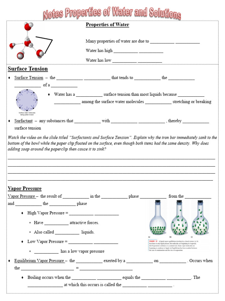 Properties of Water and Solutions Notes - H (FY23) | PDF