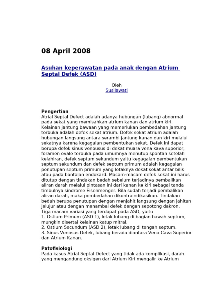 Atrium Septal Defek | PDF
