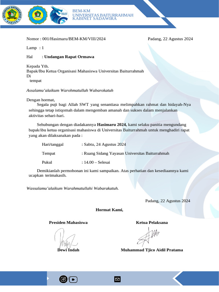 Surat Undangan Rapat Ormawa | PDF