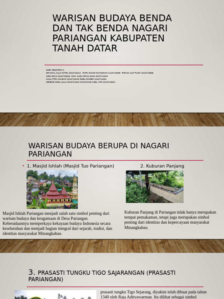 Warisan Budaya Benda Dan Tak Benda Nagari Pariangan Kabupaten Tanah Datar | PDF