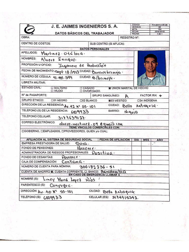 Datos Basicos Trabajador | PDF