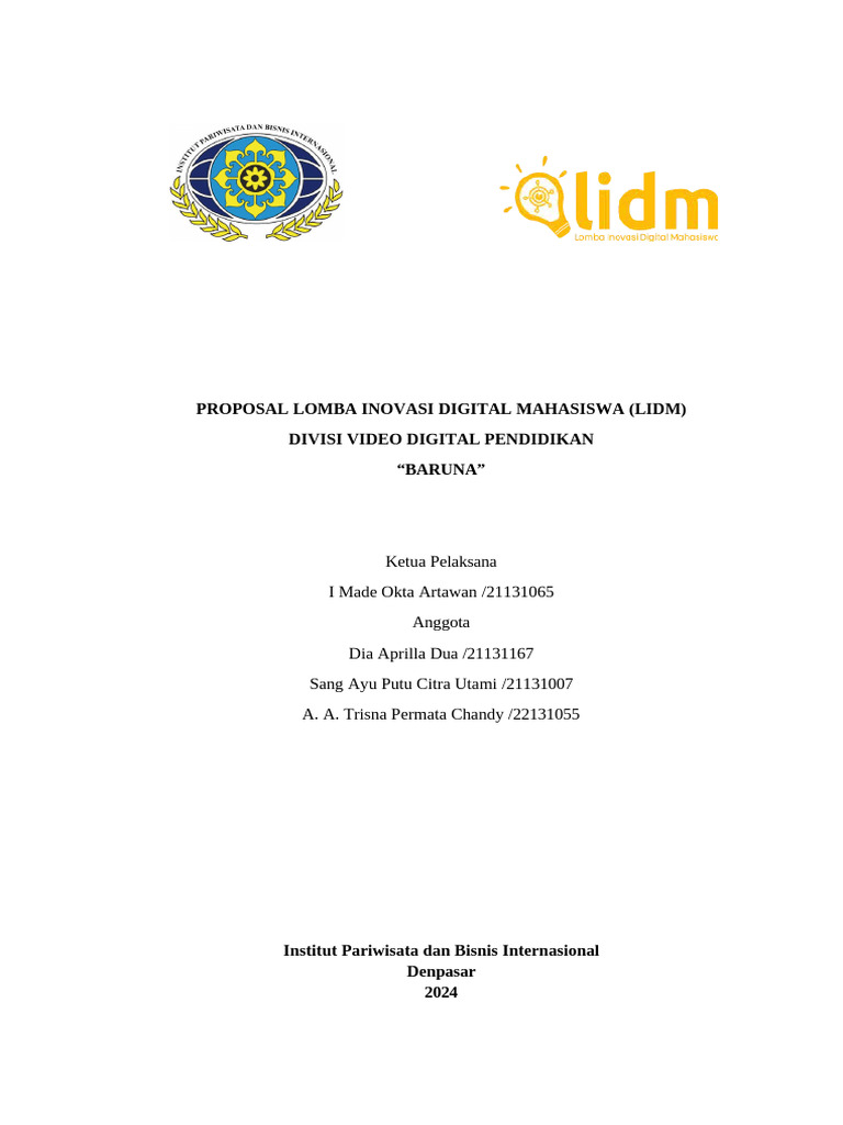 Contoh - LIDM 2023-Divisi Video Digital Pendidikan-082013-Aruna-Proposal | PDF