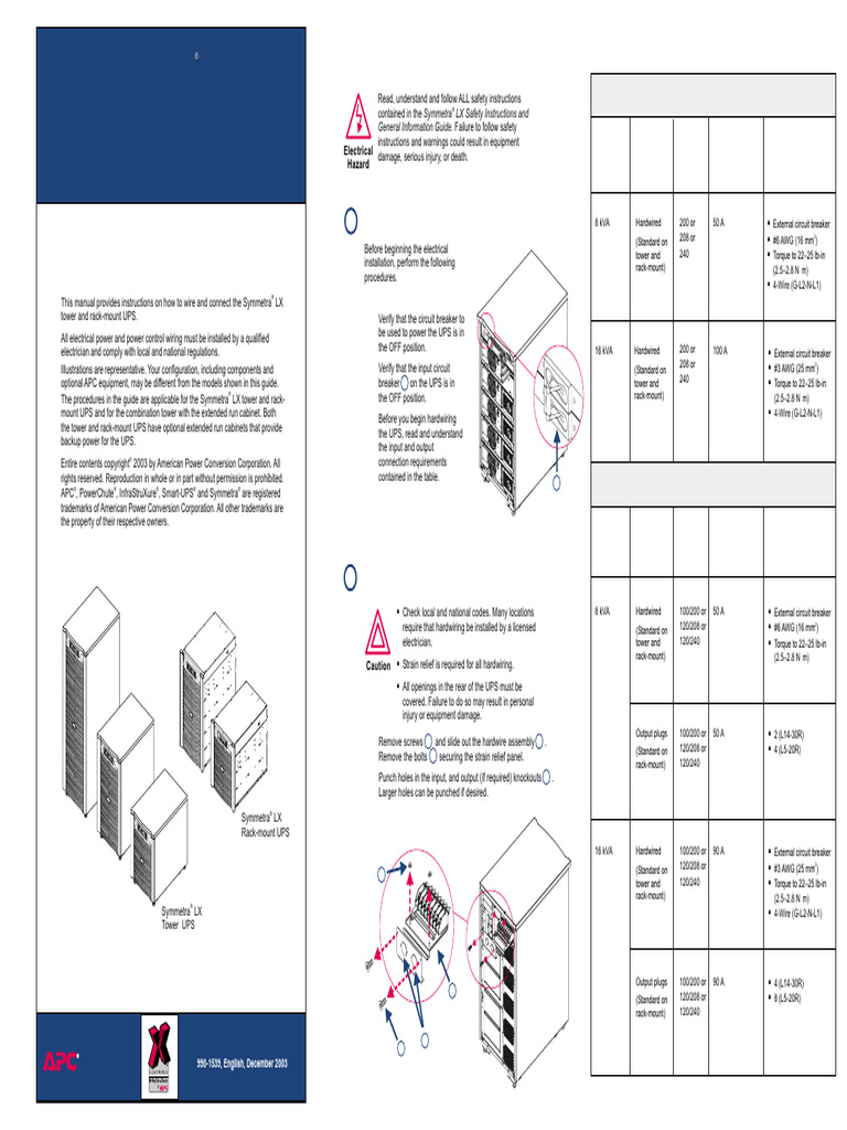 APC UPS Electrical Installation 990-1539-EN | PDF | Electrical ...
