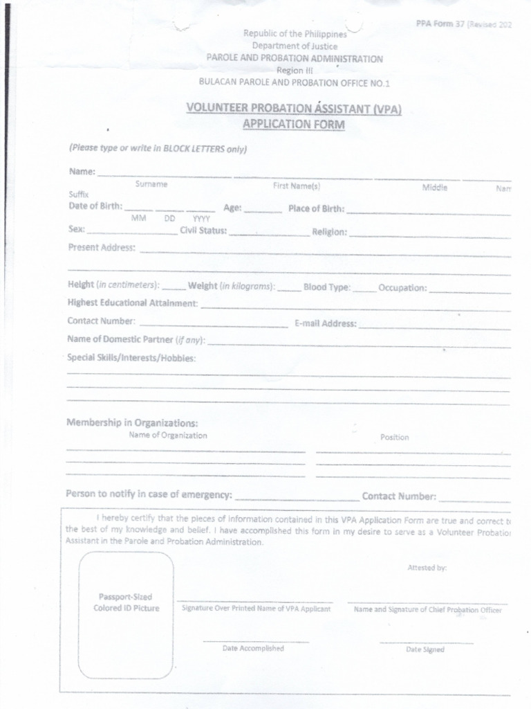VPA Form | PDF