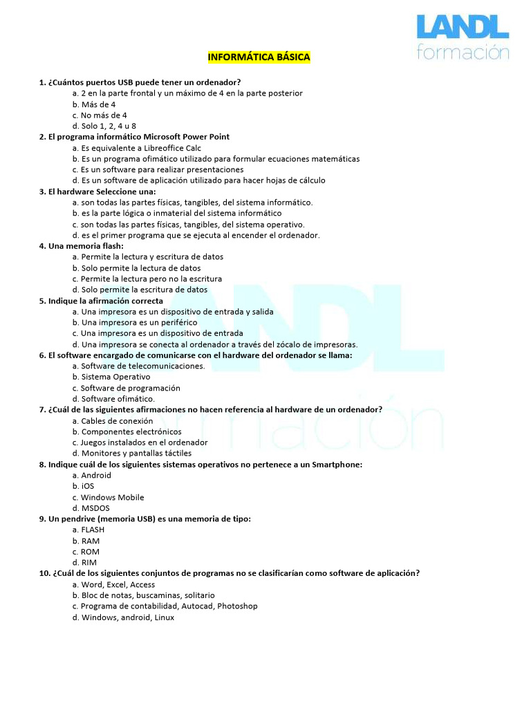 Informática Básica Test 1 | PDF