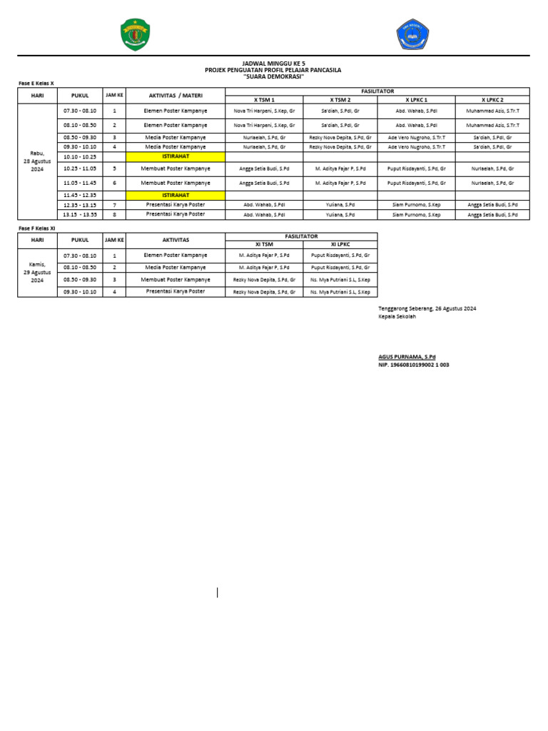 Draft Jadwal Minggu Ke 5 | PDF