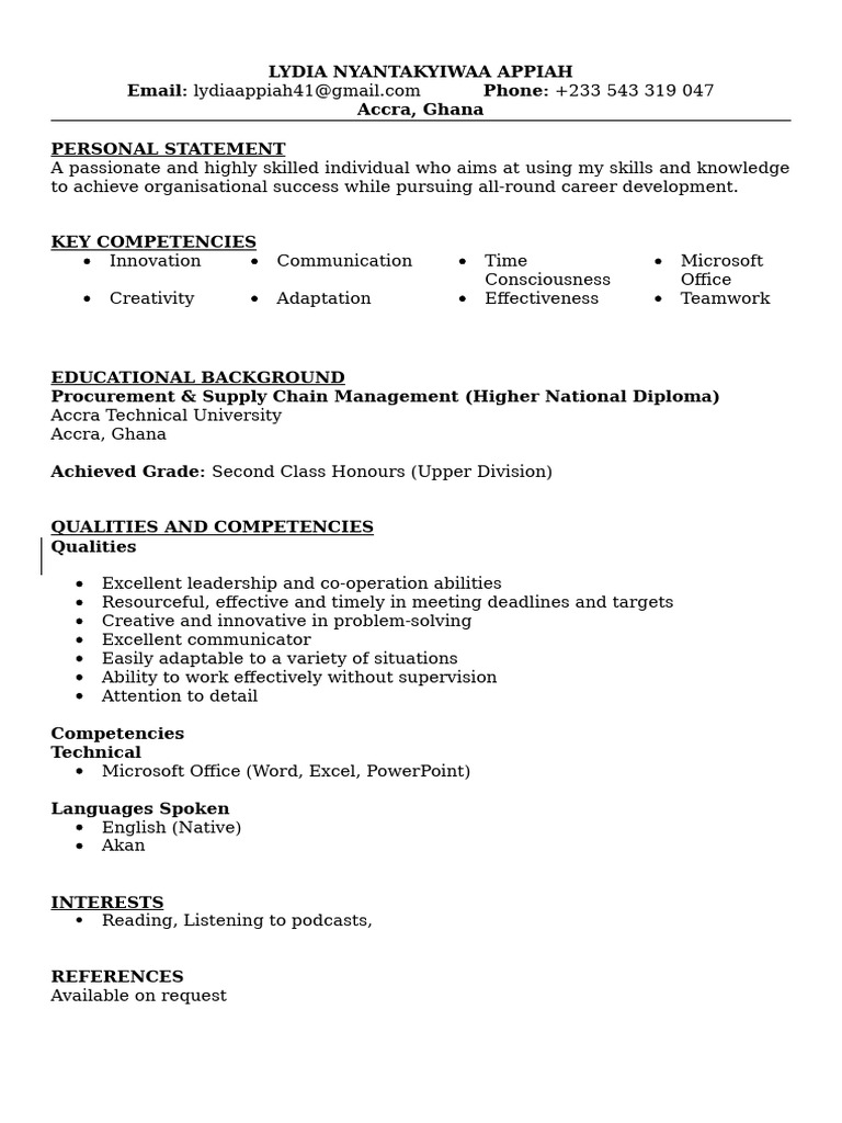 Lydia's CV Copy 1 | PDF
