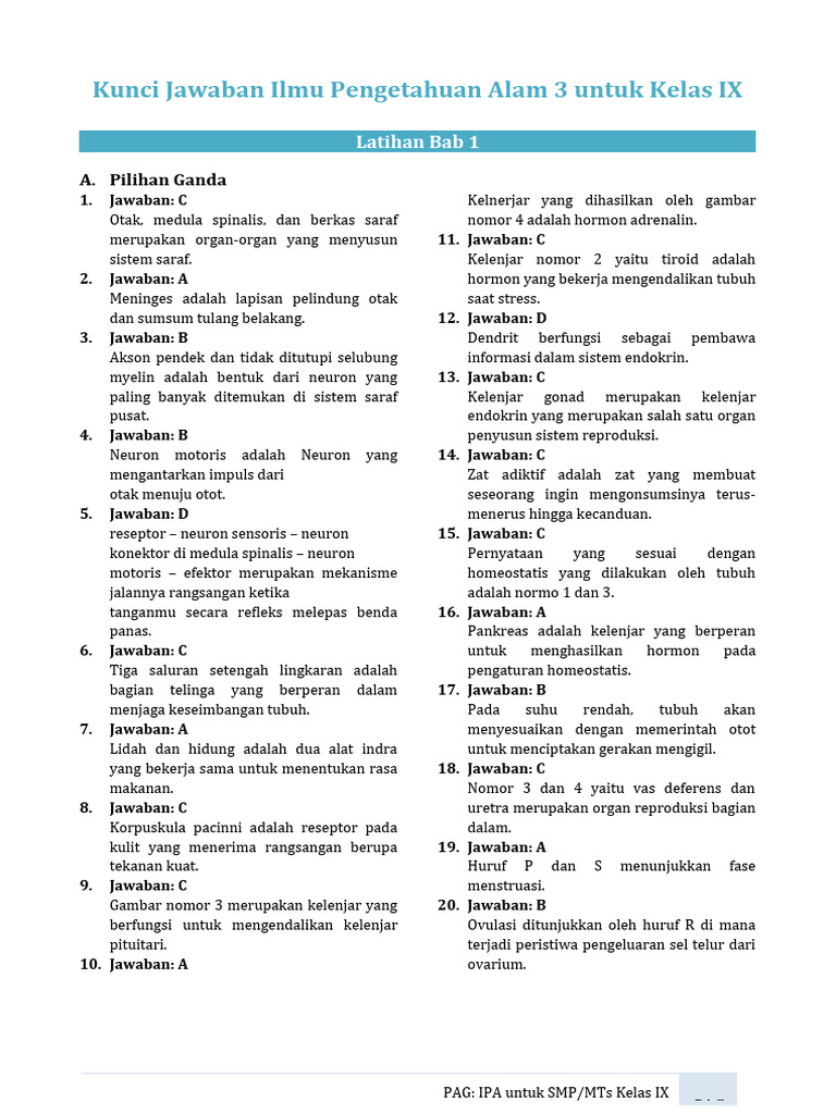 Kunci Jawaban IPA Kelas IX | PDF
