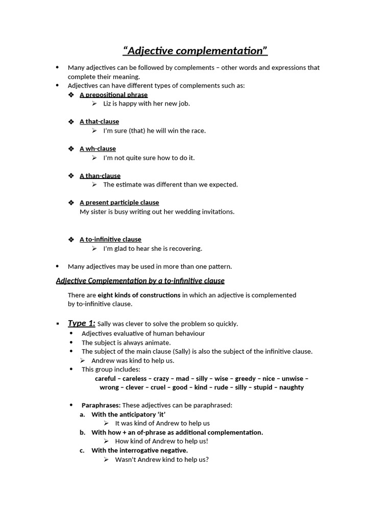 Adjective Complementation | PDF | Adjective | Verb