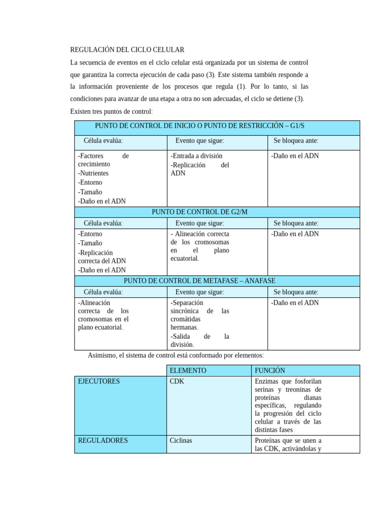 Regulación Del Ciclo Celular Resumido Pdf 9984
