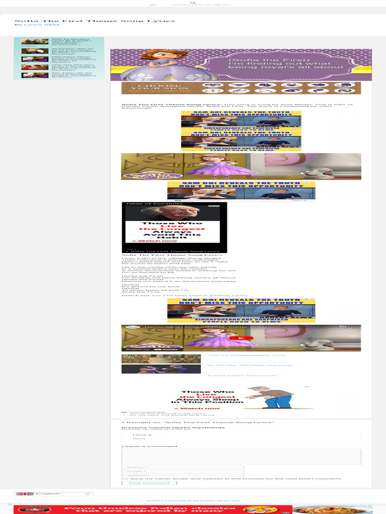 Sofia The First Theme Song Lyrics - Lyrics Gem | PDF