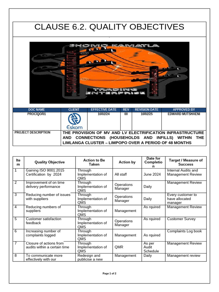 A3 Quality Objectives Approved by Top Management | PDF