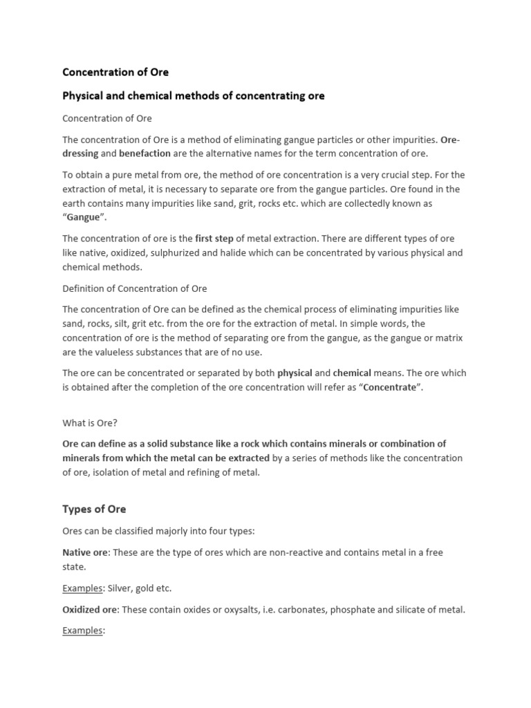 Concentration of Ore | PDF