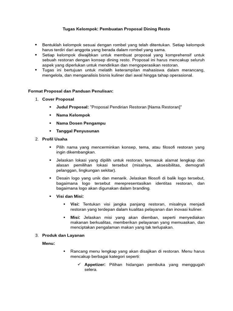 Tugas Kelompok Proposal Restoran Dan Barista | PDF