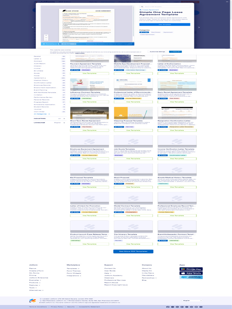 Simple One Page Lease Agreement Template - PDF Templates - Jotform | PDF