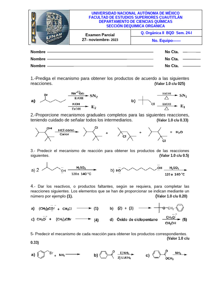 GUIA de Examen Parcial Quimica Organica 2 | PDF