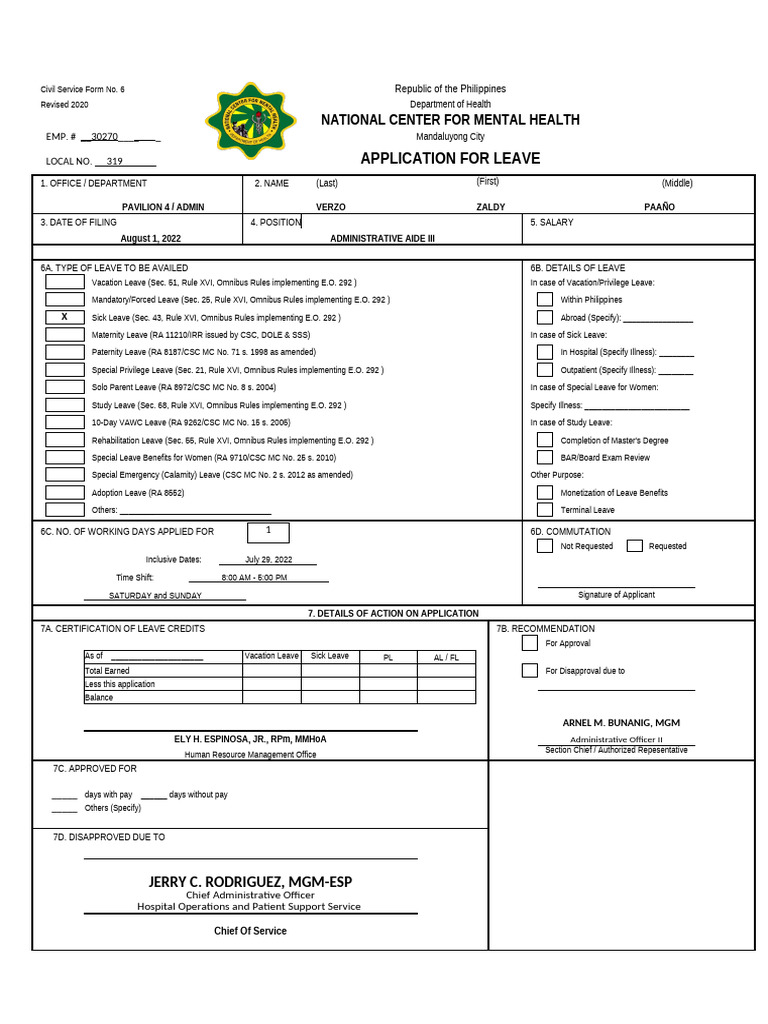 Civil Service Leave Application Form | PDF | Sick Leave | Parental Leave
